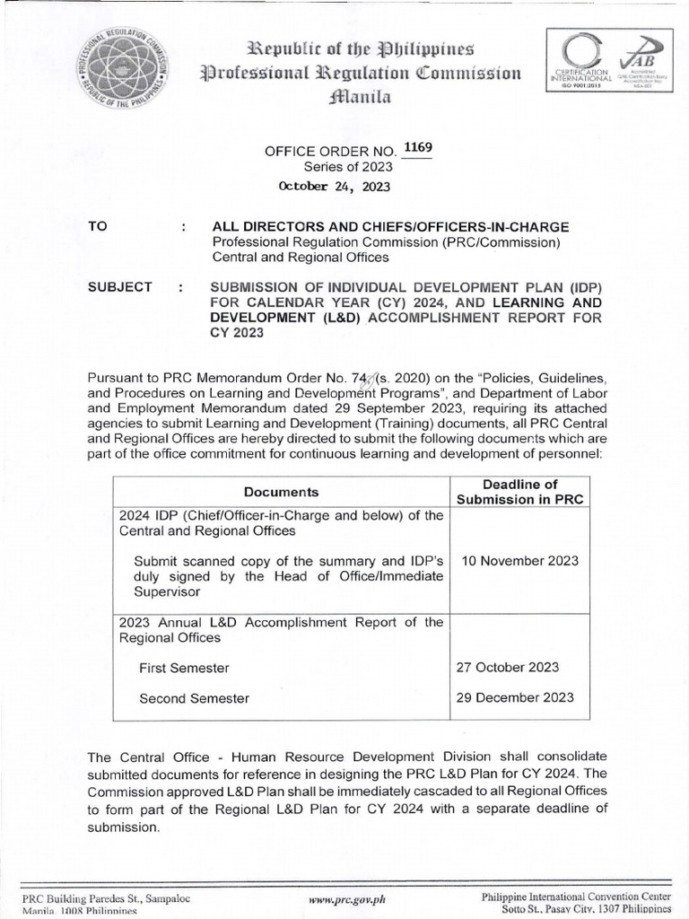 2023 1169 Submission of Individual Development Plan IDP For Calendar ...