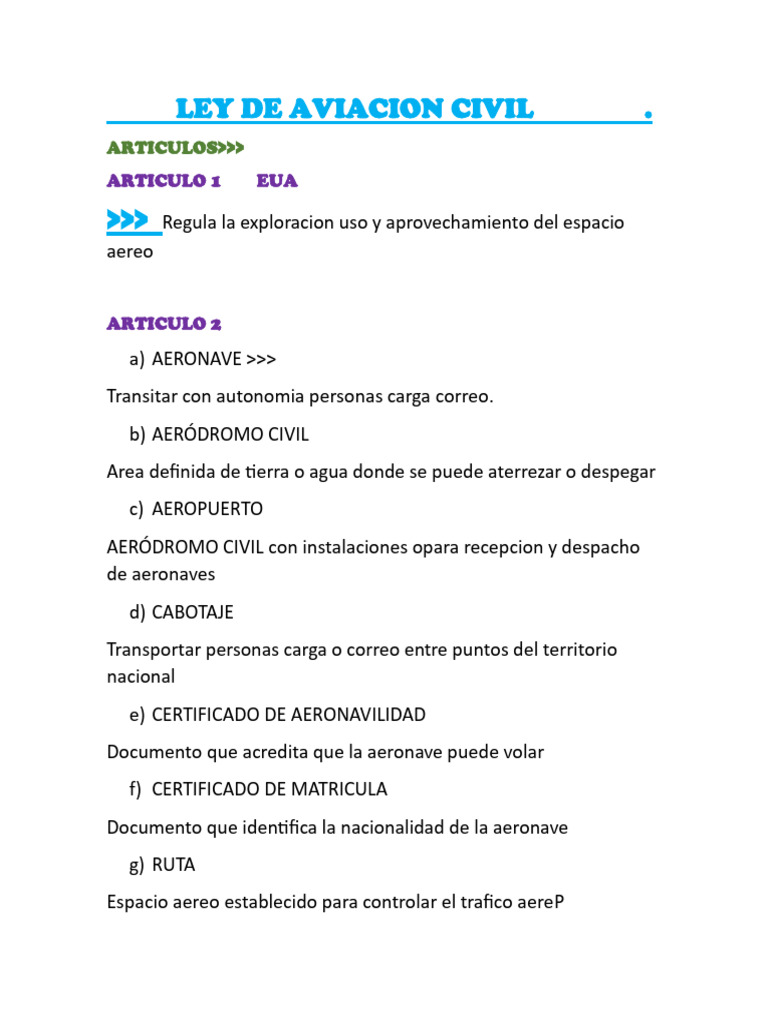 LEY DE AVIACION CIVIL Articulos | PDF | Aeropuerto | Aviación