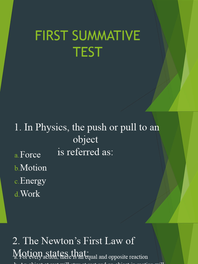 First Summative Test | PDF | Force | Acceleration