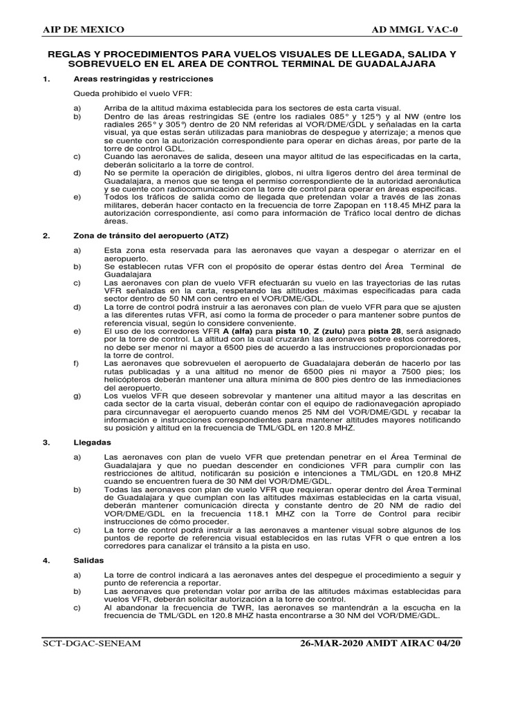 MMGL VFR | PDF | Control de tráfico aéreo | Reglas de vuelo visual