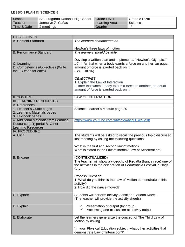 1st COT dlp-2023 | PDF | Force | Learning