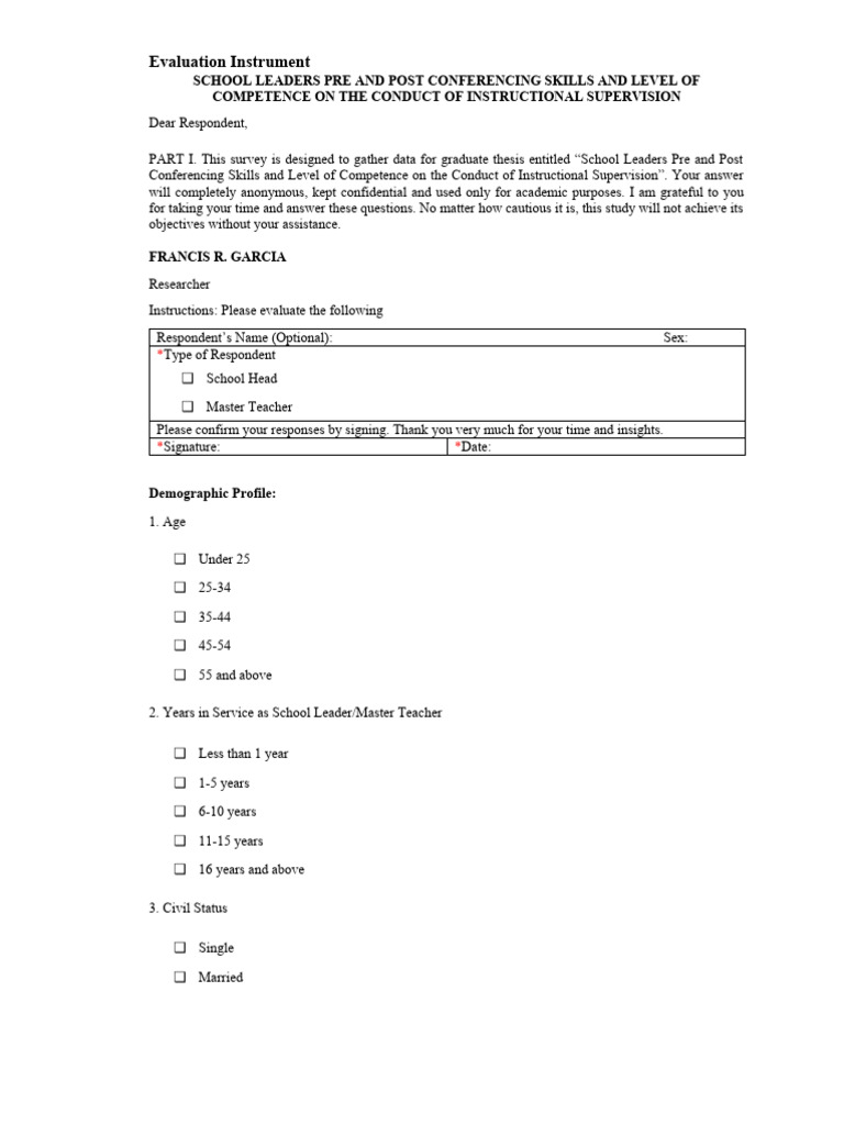 Revised Questionnaire | PDF | Leadership | Curriculum