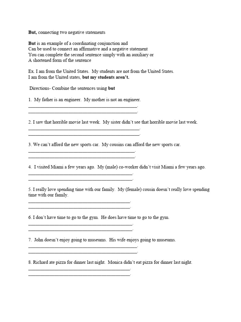 But Connecting An Affirmative and A Negative Statement Worksheet | PDF