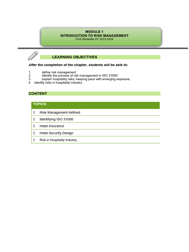 MODULE 1 - Risk Management | PDF | Risk | Risk Management