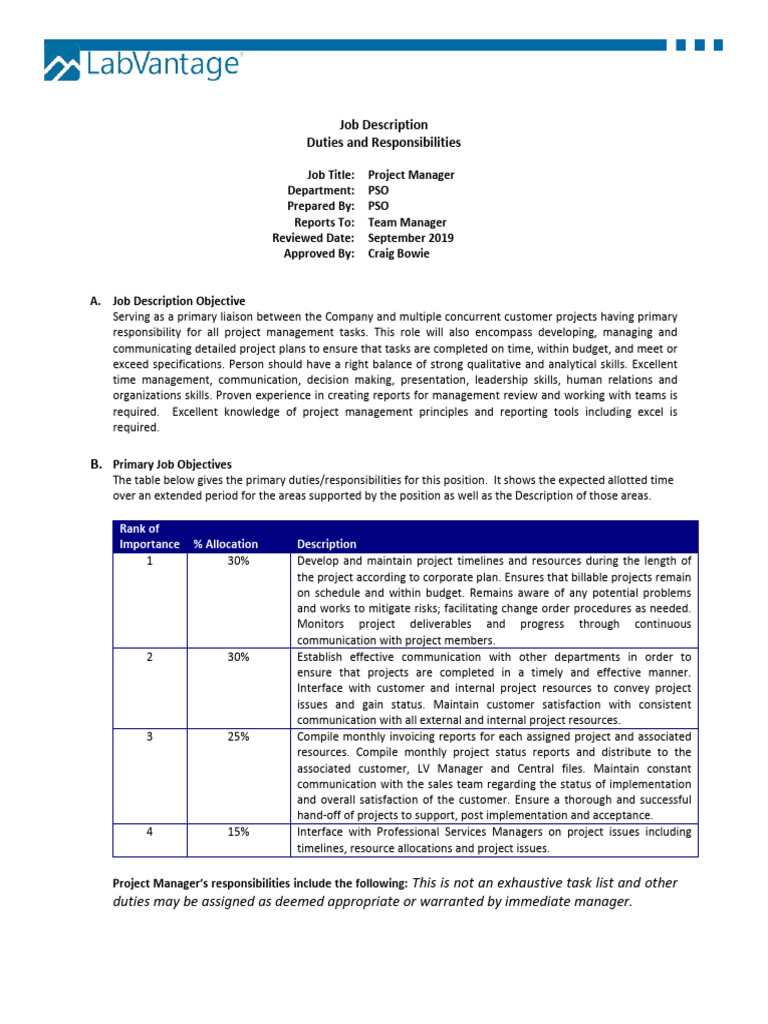 JD - Project Manager | PDF | Project Management | Communication
