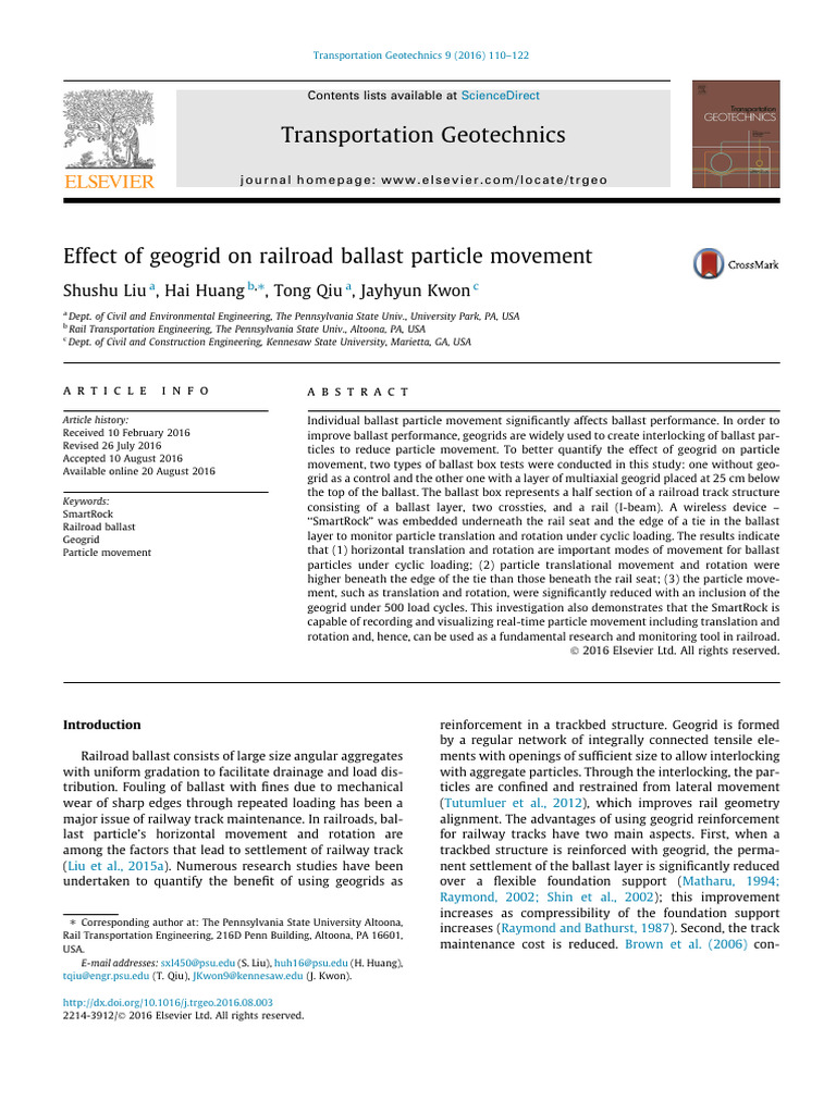 Effect of Geogrid On Railroad Ballast Particle Movement | PDF | Geotechnical Engineering | Rail ...