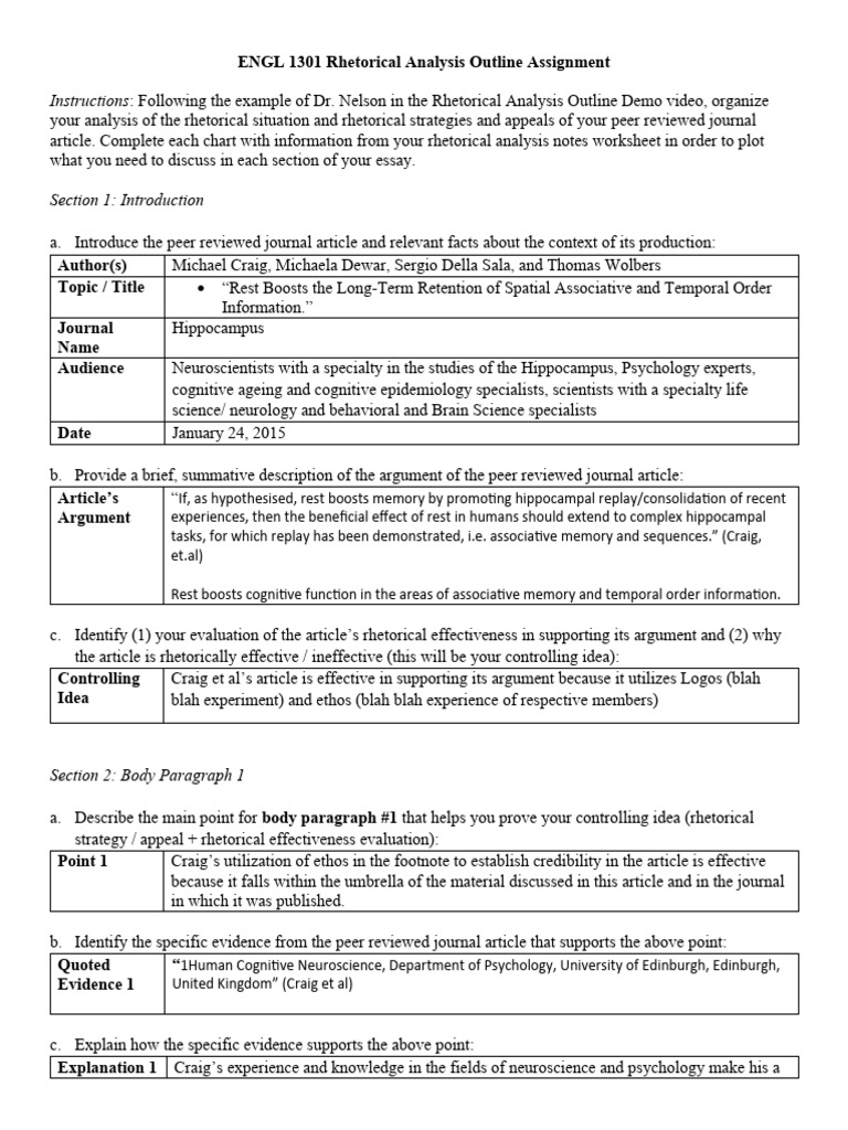 Rhetorical Analysis Outline Worksheet 1 | PDF | Memory | Rhetoric