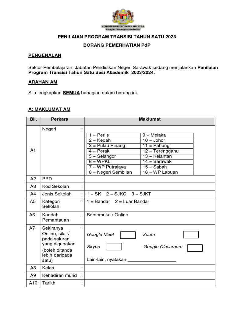 Borang Pemerhatian PDP | PDF