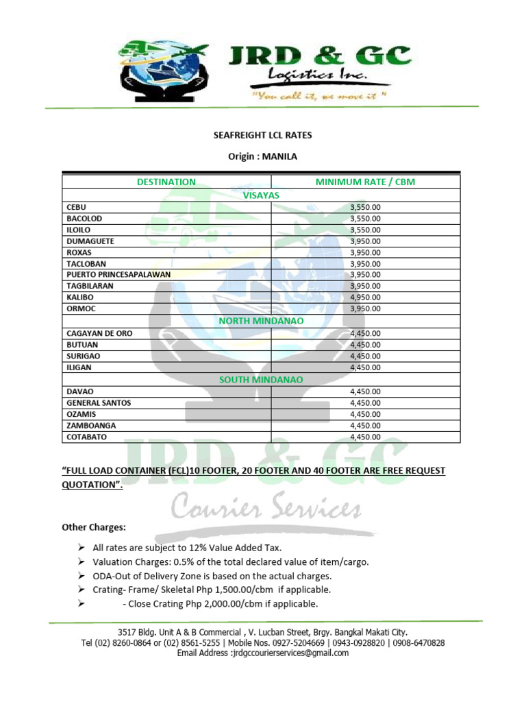 Sea Freight Rates - LCL | PDF | Cargo | Supply Chain Management