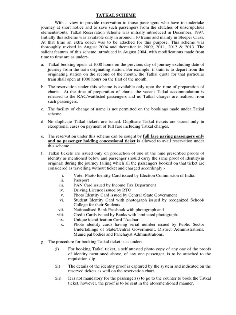 Tatkal Scheme | PDF | Identity Document | Government