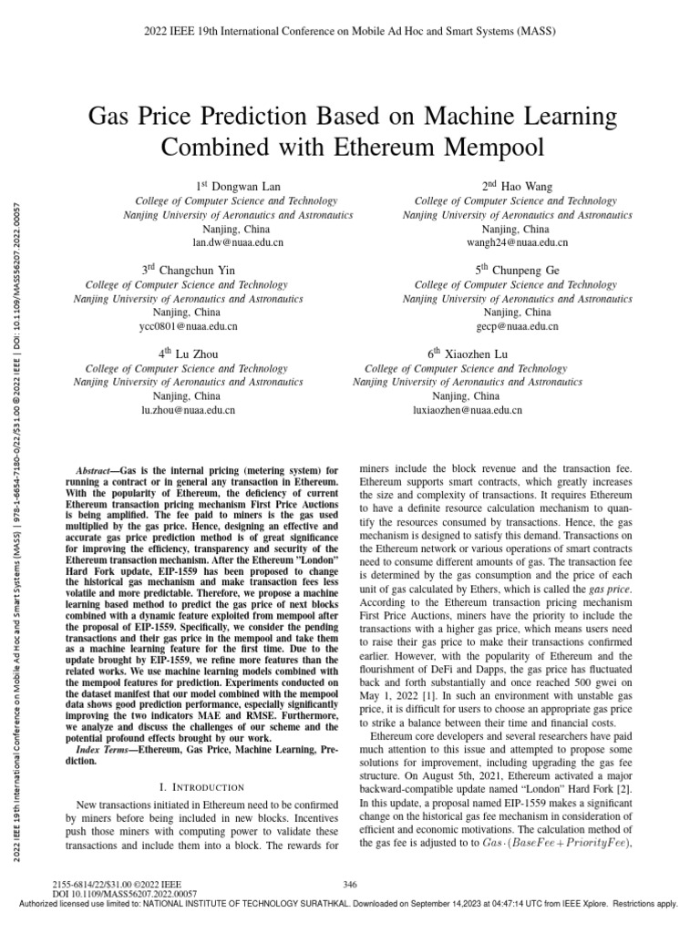 Gas Price Prediction Based On Machine Learning Combined With Ethereum Mempool | PDF | Prediction ...
