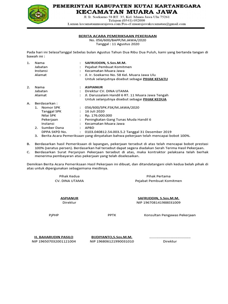 Berita Acara Pemeriksaan Pekerjaan | PDF