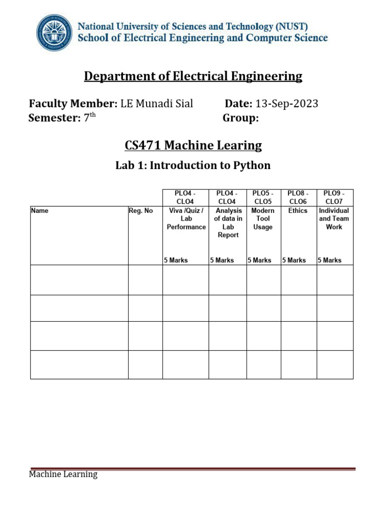 ML Lab 01 Manual - Intro To Python | Download Free PDF | Computer ... ML Lab 01 Manual - Intro To Python | Download Free PDF | Computer ...