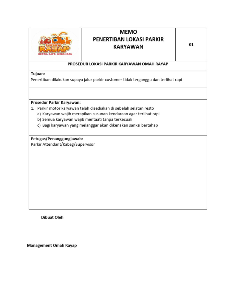 Memo Parking Area | PDF