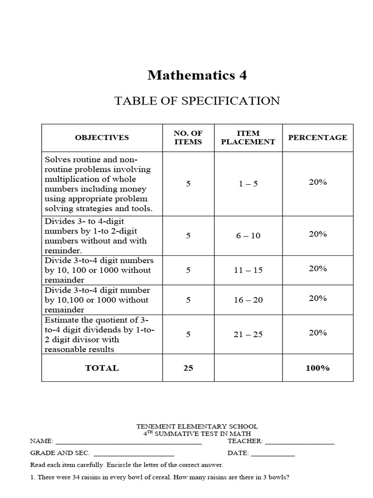 2023 24 3rd Sum. MATH | PDF | Division (Mathematics) | Elementary ...