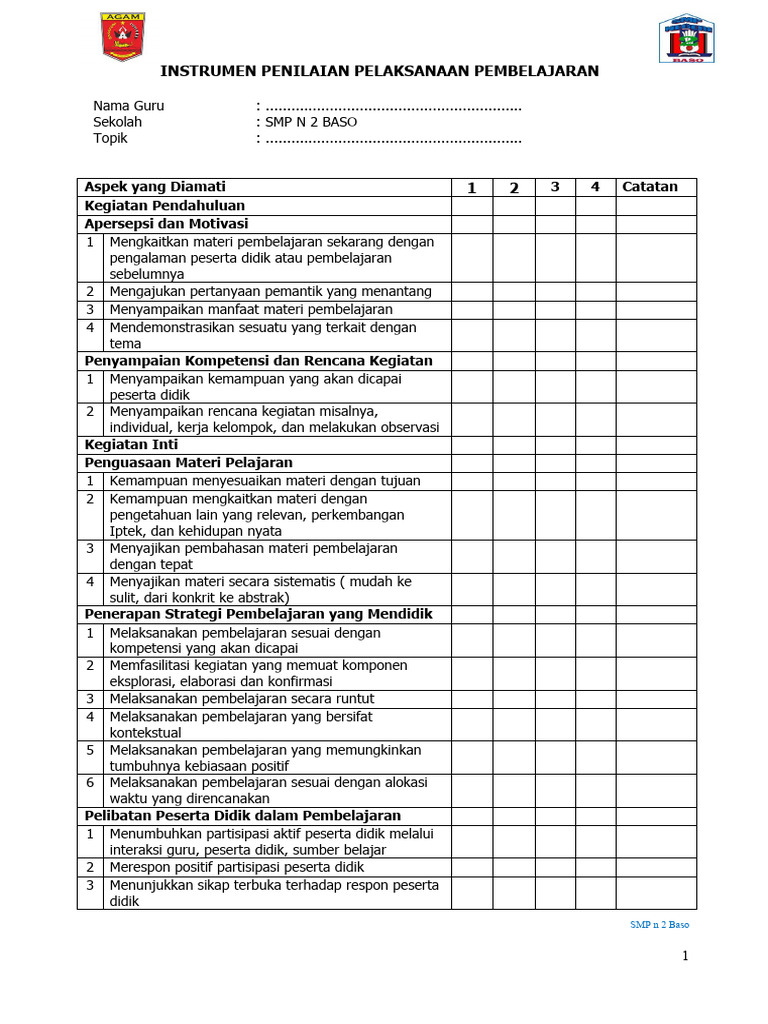 INSTRUMEN SMT 1 SMPN 2 Baso | PDF