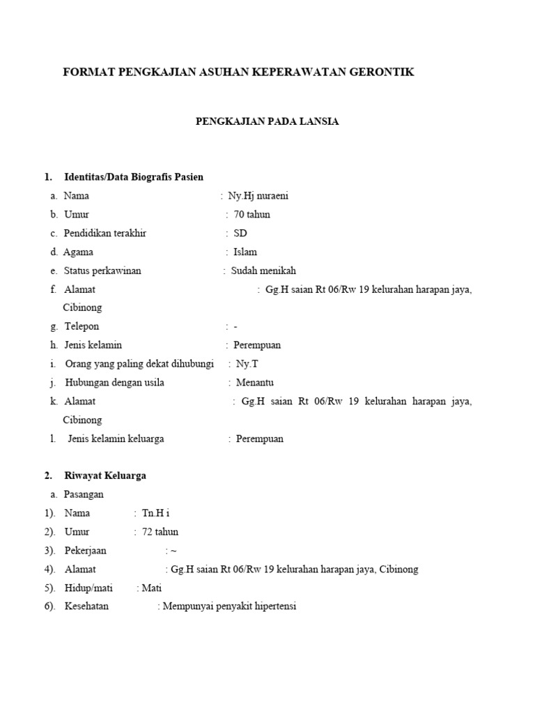 Format Pengkajian Gerontik Sehat | PDF
