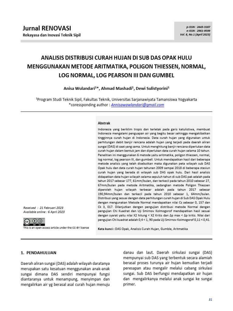 Analisis Curah Hujan Sub DAS Opak | PDF