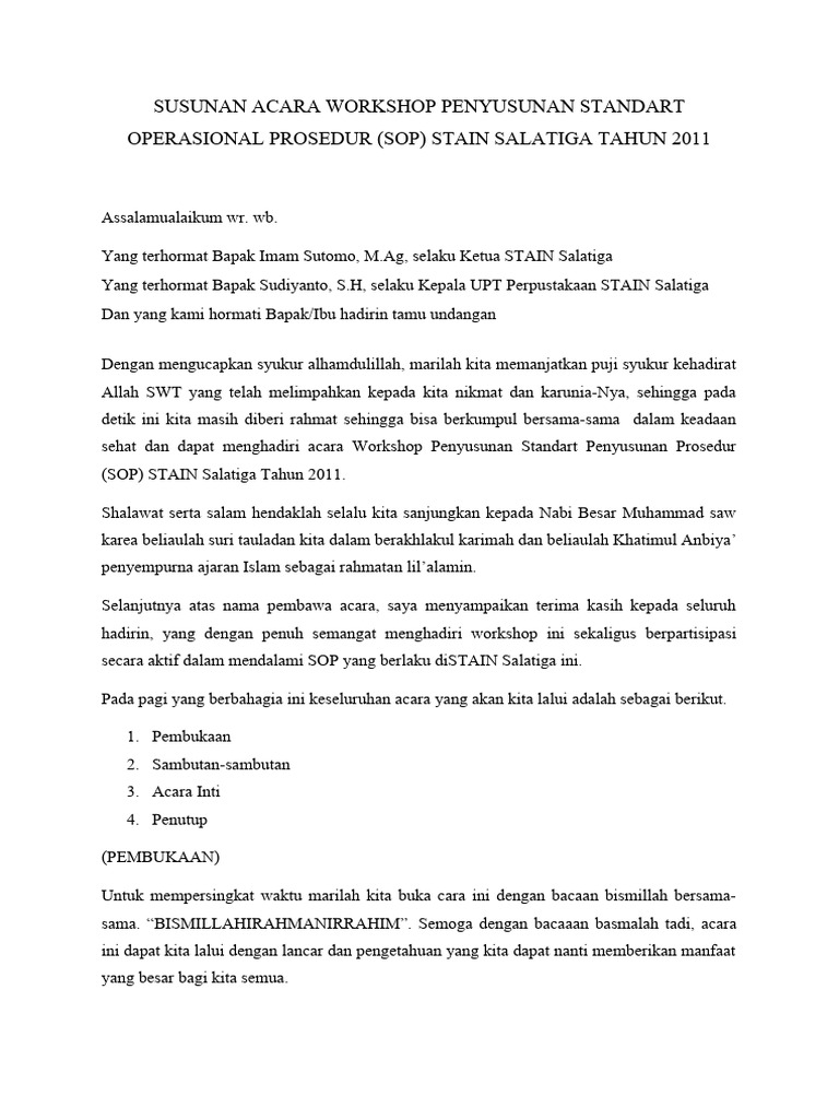 Susunan Acara Workshop Sop | PDF