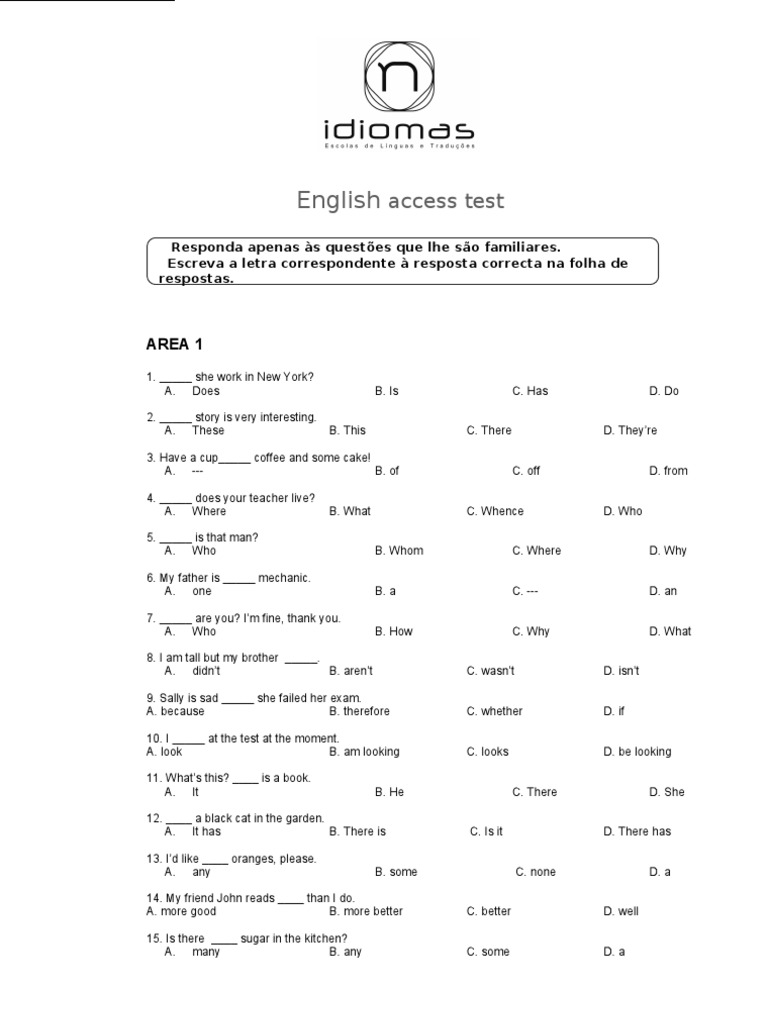 English: Access Test | PDF