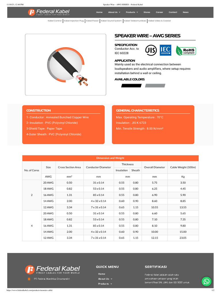 Federal Kabel 2C14 | PDF | Electrical Conductor | Loudspeaker