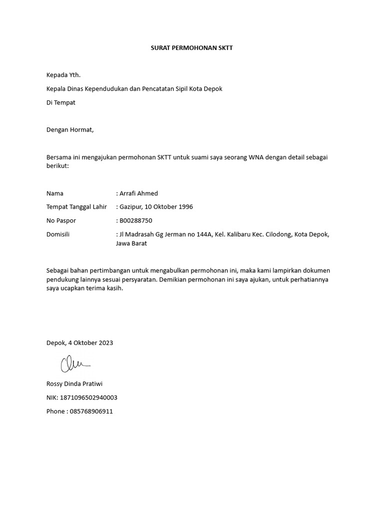 Surat Permohonan SKTT | PDF | Ilmu Sosial | Hukum