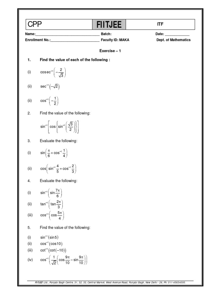 Inverse Trigonometric Functions | Download Free PDF | Trigonometric ...