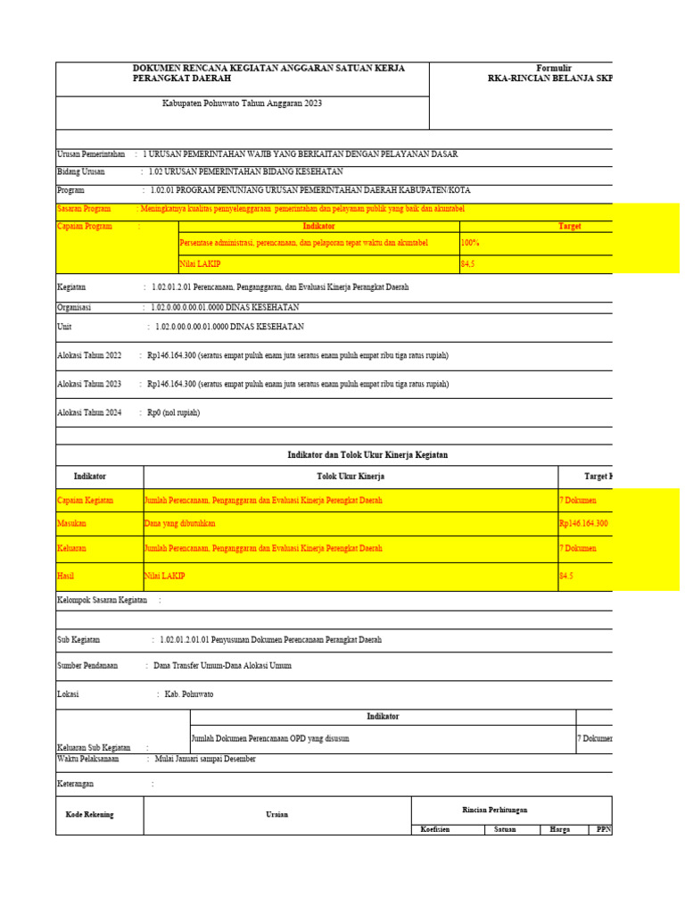 Contoh RKA | PDF | Pengelolaan Keuangan & Uang