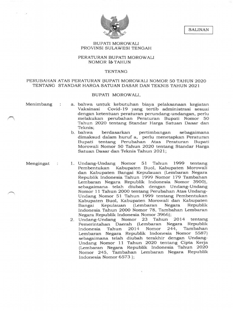 Perbup No. 16 Tahun 2021 Tentang Perubahan Atas Perbup Morowali No. 50 ... Perbup No. 16 Tahun 2021 Tentang Perubahan Atas Perbup Morowali No. 50 ...