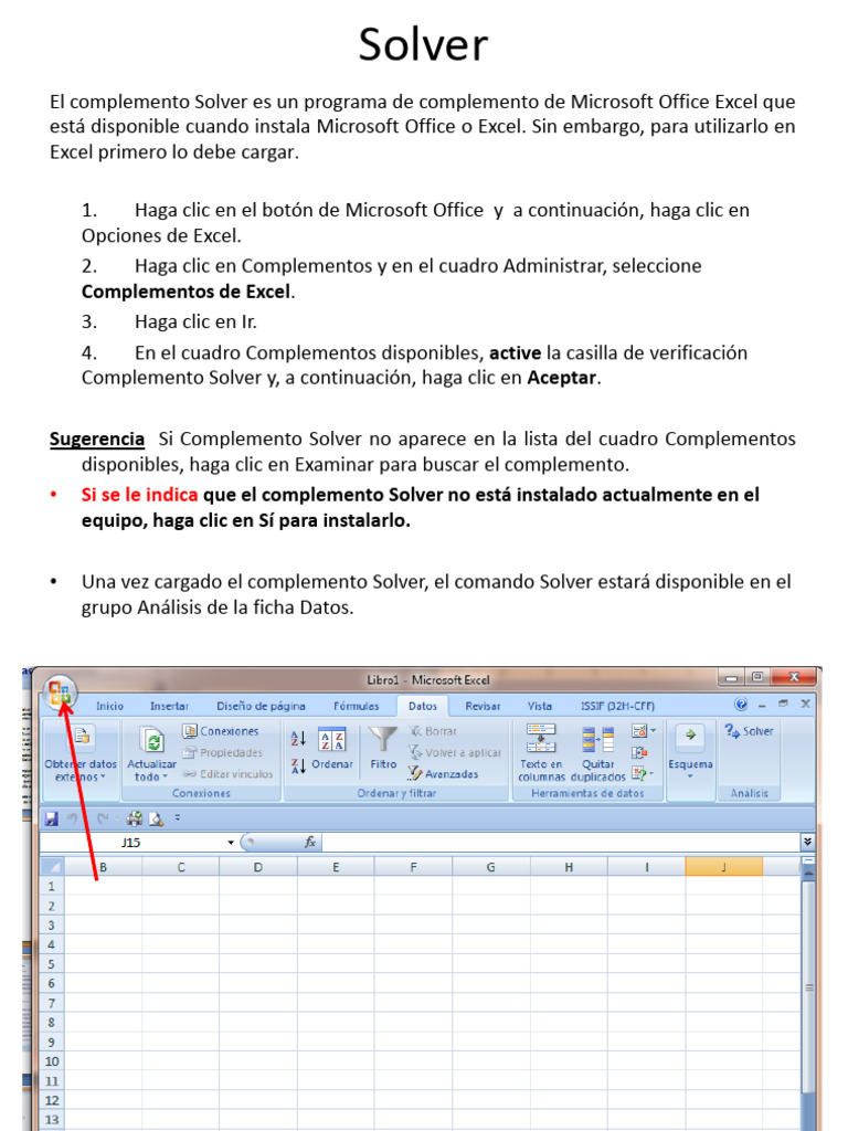 Instalación de Solver en Excel | PDF | Computadoras Instalación de Solver en Excel | PDF | Computadoras