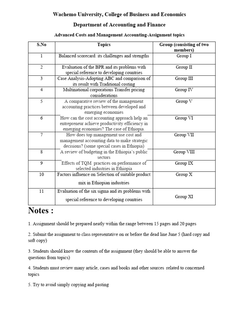 Cost Assignment - Wachemo Weekend | PDF | Management Accounting | Economies