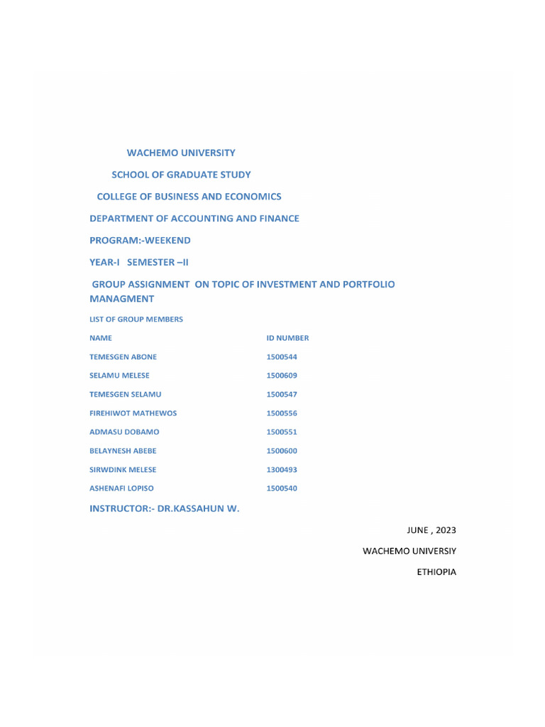 Group Assignment For Inv. &portfolio MGMT | PDF