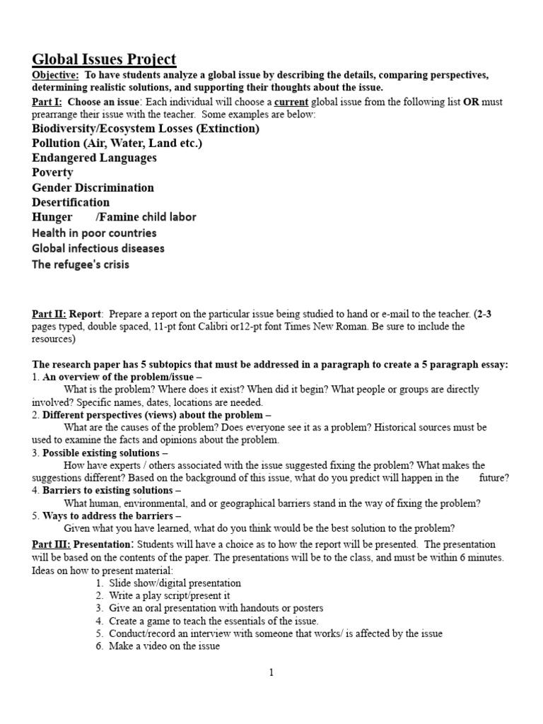 Global Issues Project 1 | PDF | Essays | Biodiversity