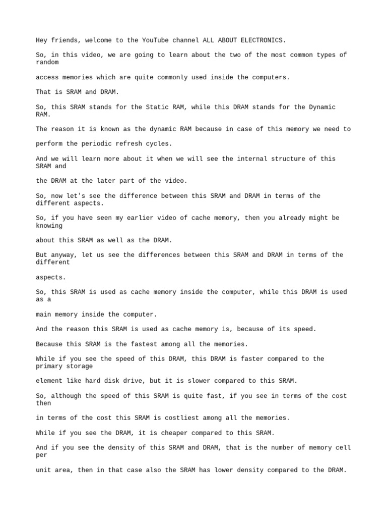 Understanding SRAM vs DRAM | PDF | Dynamic Random Access Memory | Random Access Memory