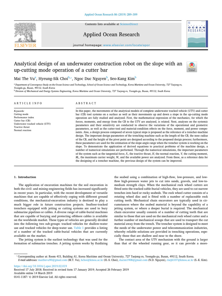 Analytical Design of An Underwater Construction Robot On The Slope With ...