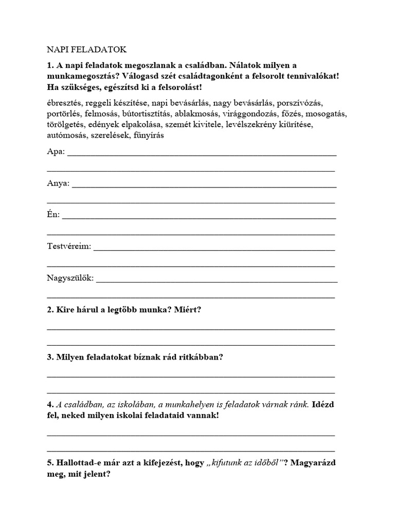 Napi Feladatok | PDF