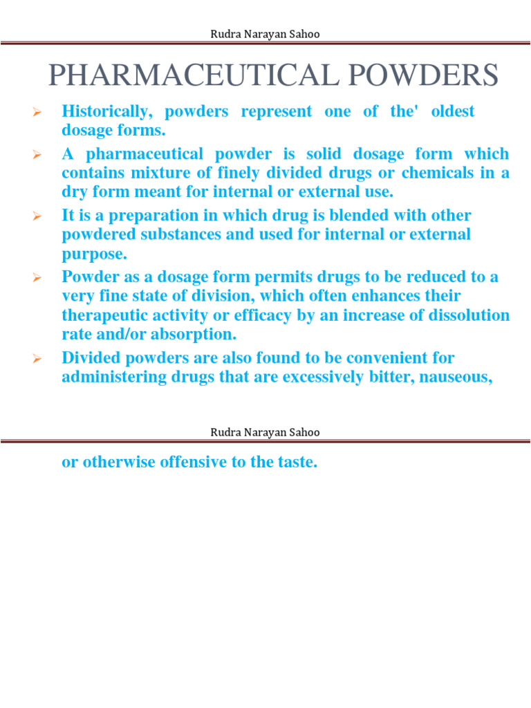 Pharmaceutical Powders | PDF | Tablet (Pharmacy) | Pharmaceutical ...
