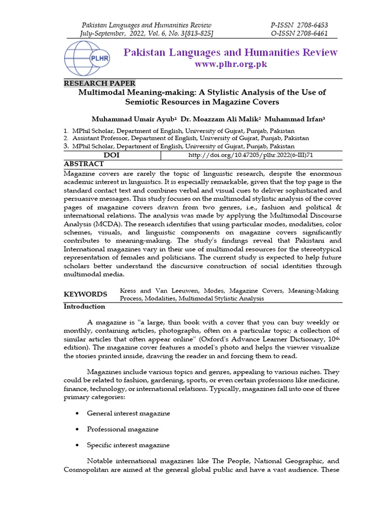 Multimodal Analysis of Magazine Covers | PDF | Linguistics | Semiotics