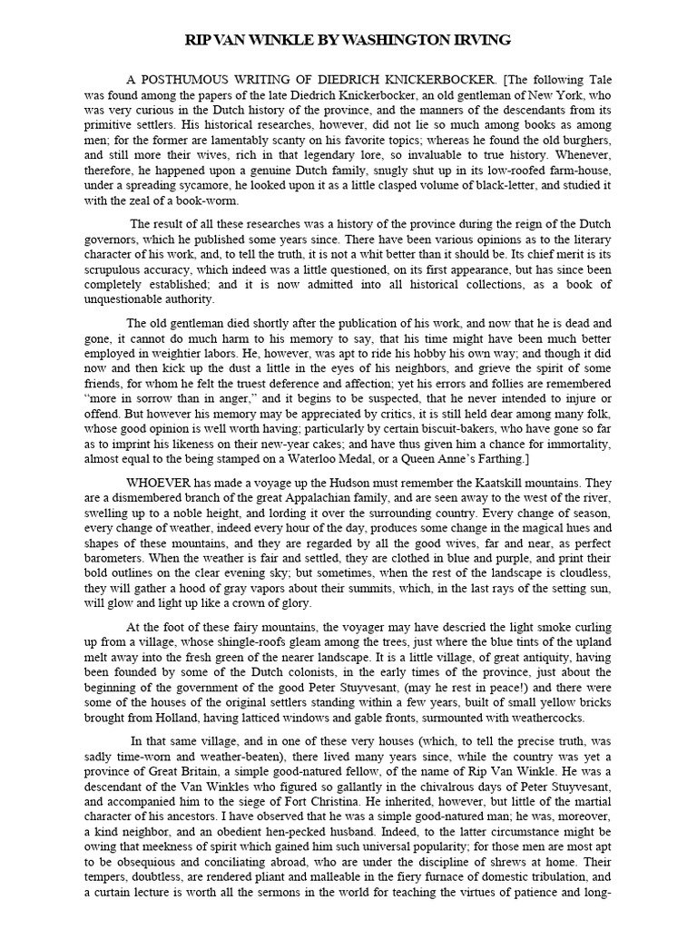 Rip Van Winkle by Washington Irving Story | PDF