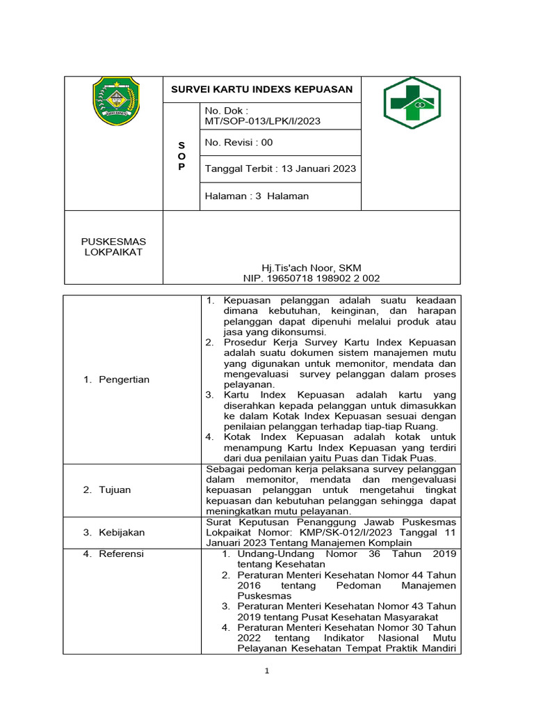 SOP Survei Kartu Index Kepuasan Arif SDH | PDF | Bisnis | Teknologi & Rekayasa