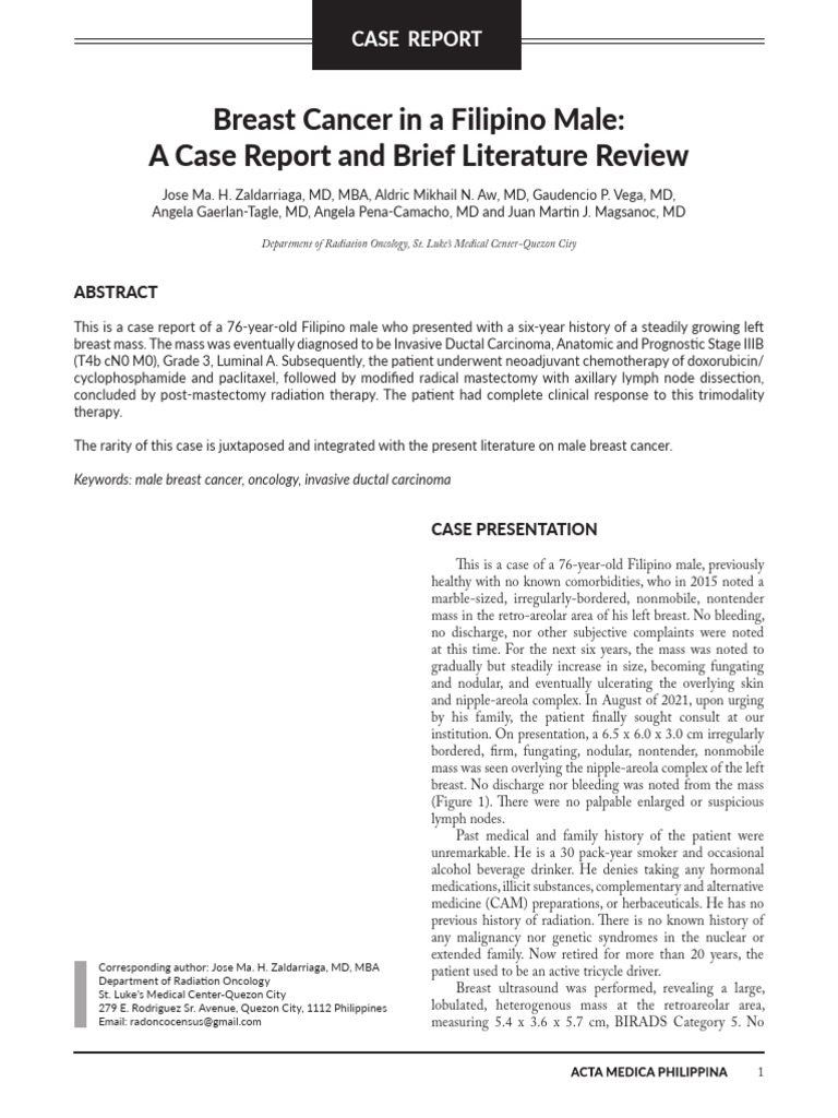 Breast Cancer in A Filipino Male - A Case Report (Rad Onco) | PDF ...