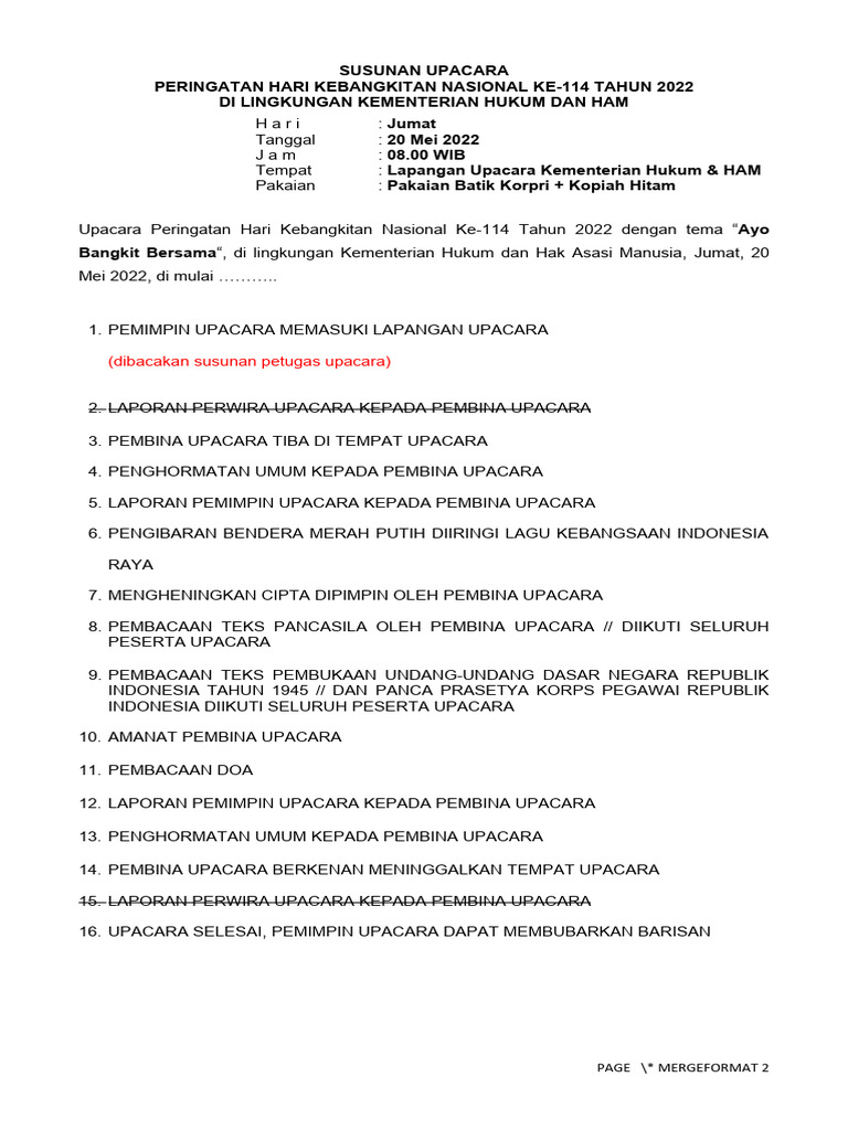 Susunan Upacara Peringatan Hari Pendidikan Nasional Tahun 2022 | PDF