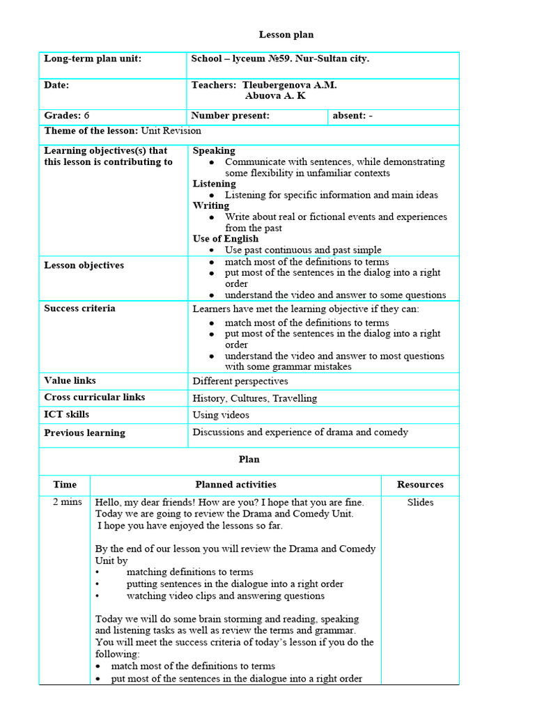 Lesson 24 Revision Drama and Comedy | PDF | Learning | Educational ...