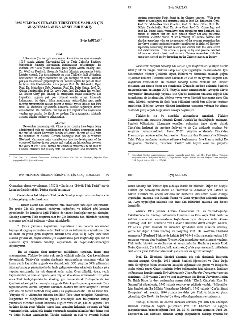 1935 Yilindan T Baren T RK Ye de Yapilan N Ara Tirmalarina Genel B R Baki (#11230) - 10373 | PDF