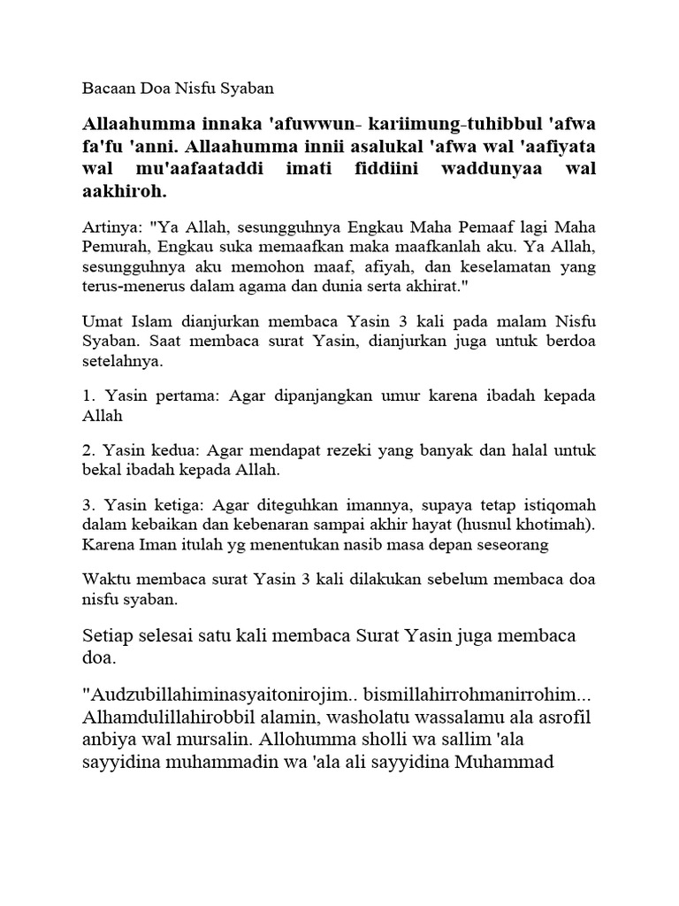 Bacaan Doa Nisfu Syaban Pdf