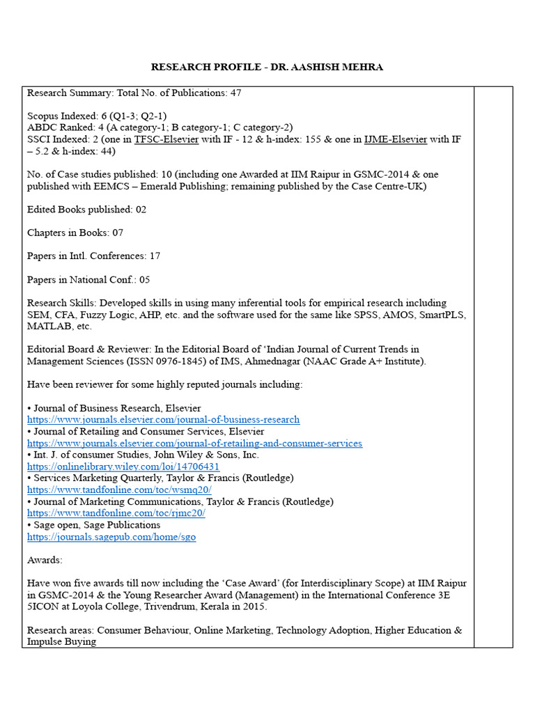Dr. Aashish Mehra's Research Profile | PDF | Elsevier | Scholarly ...