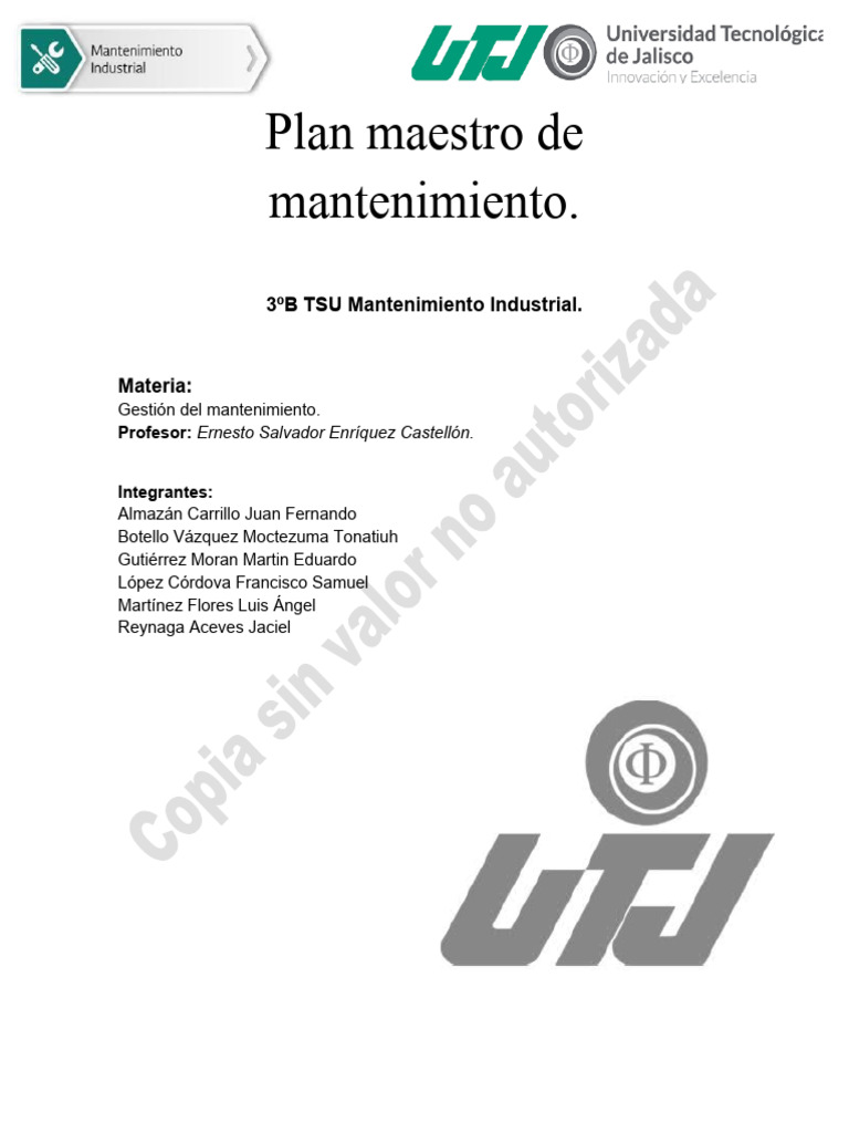 Plan Maestro de Mantenimiento | PDF | Gestión de la calidad | Calidad (comercial)