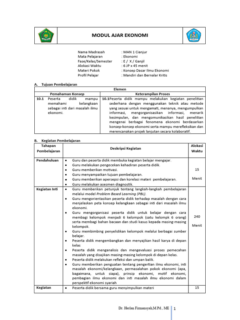 Modul Ekonomi Kelas X Ganjil | PDF | Karier & Perkembangan | Pengembangan Diri