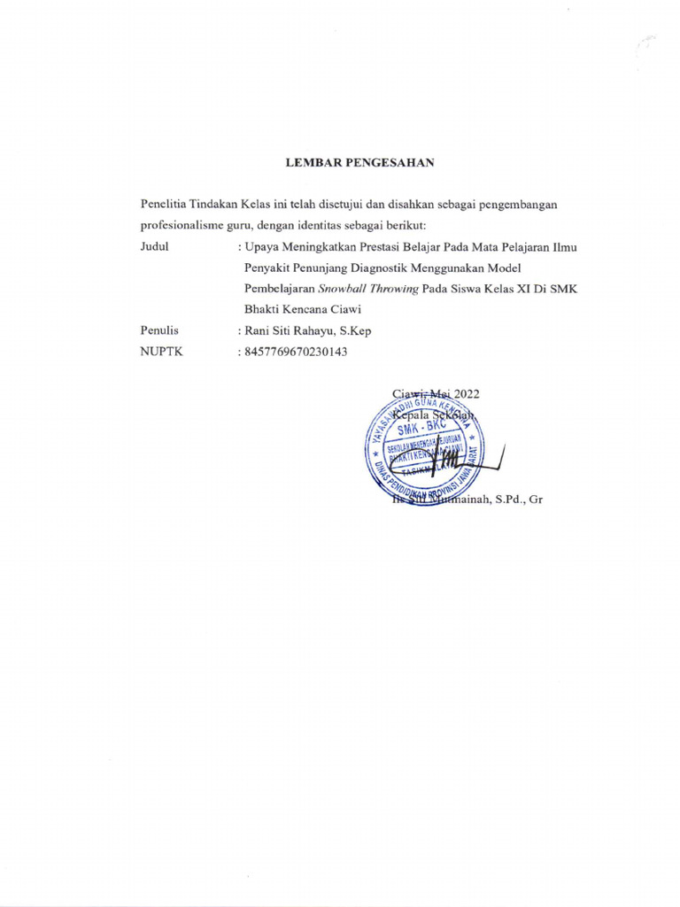 Lembar Pengesahan PTK | PDF