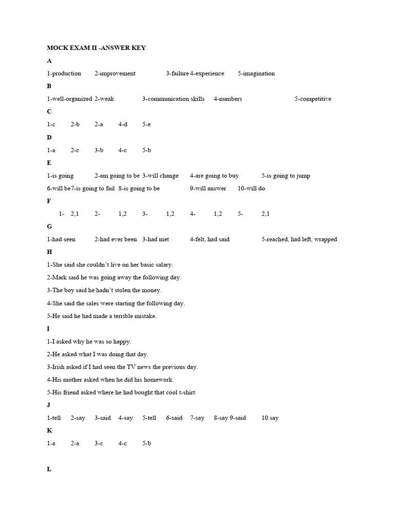 Mock Exam II-Answer Key | PDF